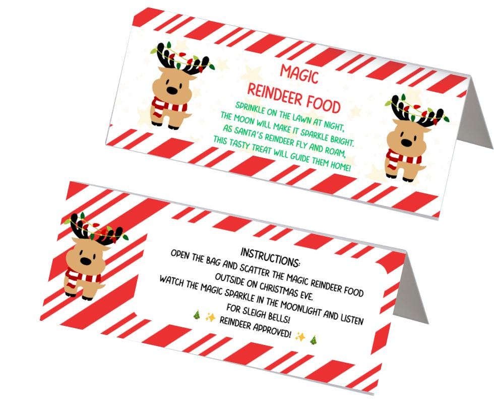Reindeer Food Label Printable, Magic Reindeer Food Treat Bag Topper ...