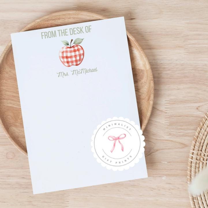 Gingham Apple Watercolor Clipart: Back to School PNG (digital Design ...