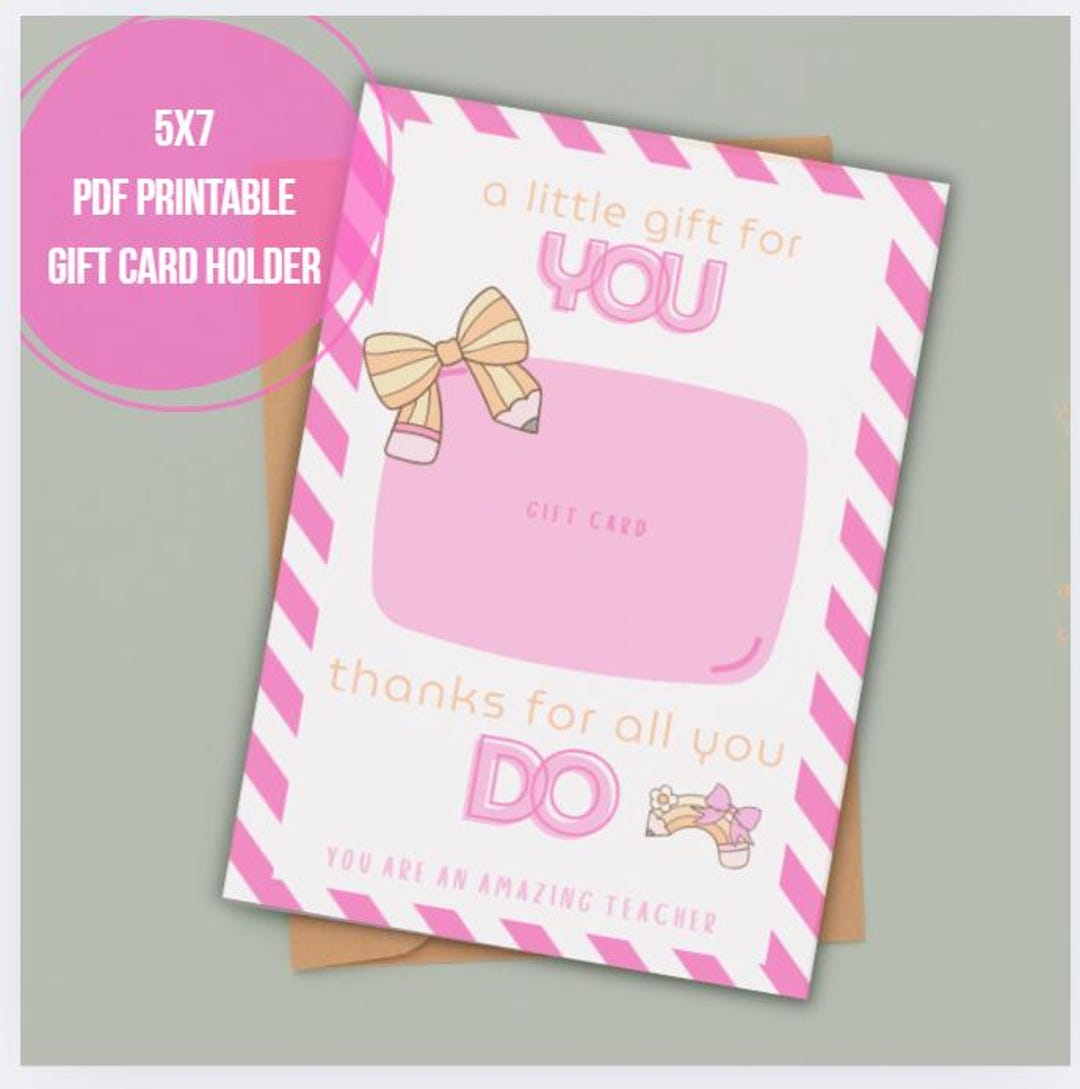 Teacher Gift Card Holder Printable Teacher Gift PDF Teacher ...