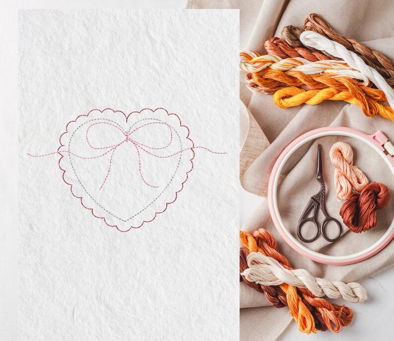 Heart With Ribbon Hand Embroidery Pattern, Valentine Hand Embroidery ...