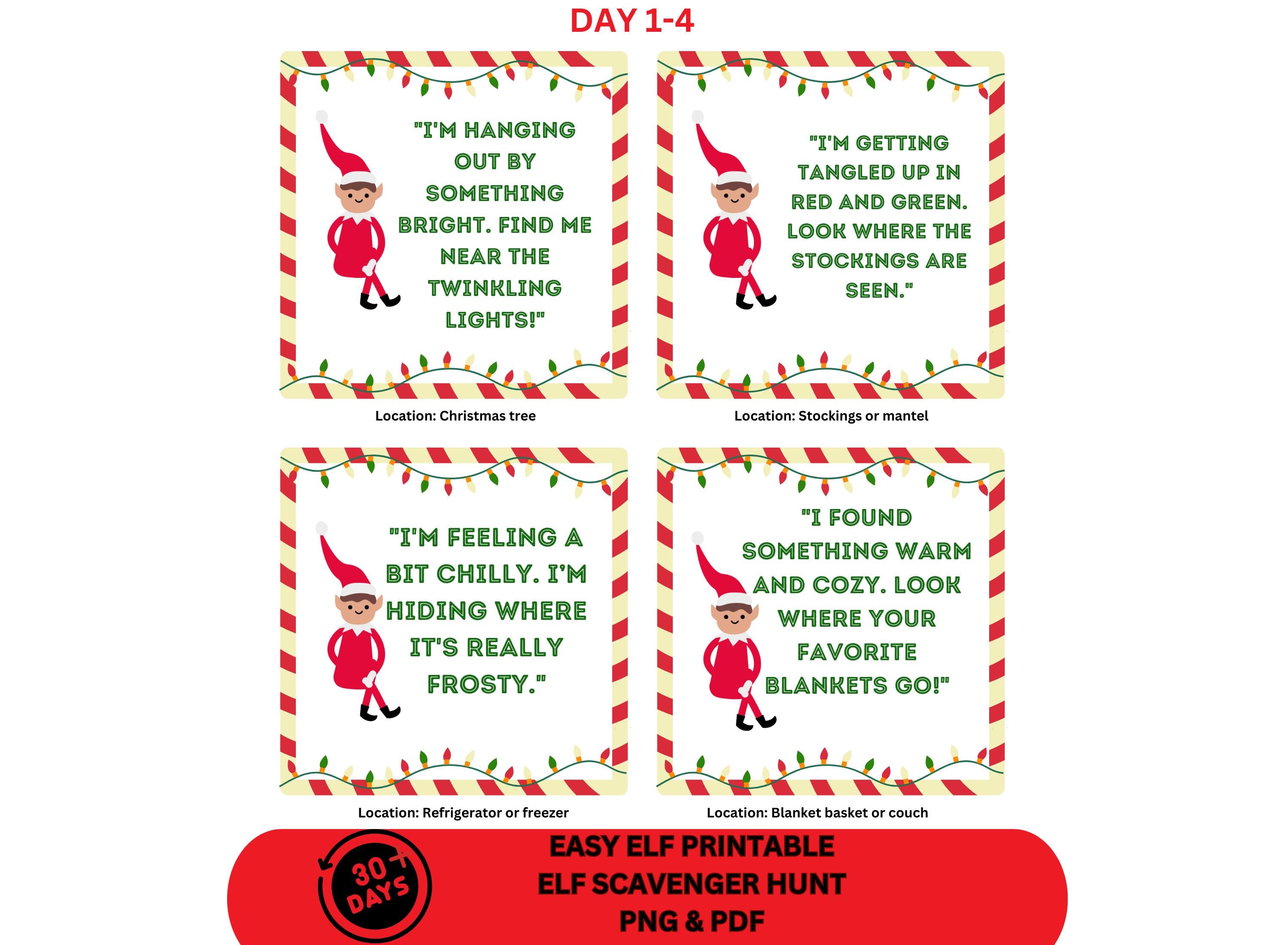 Printable Christmas Elf Scavenger Hunt | Printable Holiday Game for ...