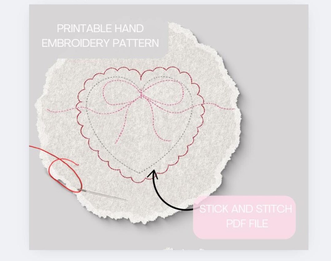 Heart With Ribbon Hand Embroidery Pattern, Valentine Hand Embroidery ...