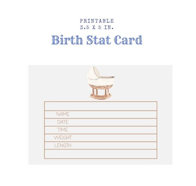 Printable Birth Stat Card, Hospital Crib Card for Baby, Baby Birth ...