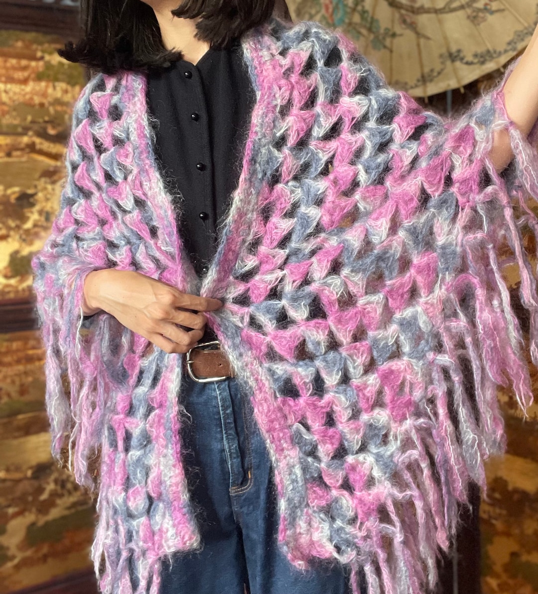 Vintage Hand Knitted Mohair Stole /beyond the Belt of Venus・/shawl ...