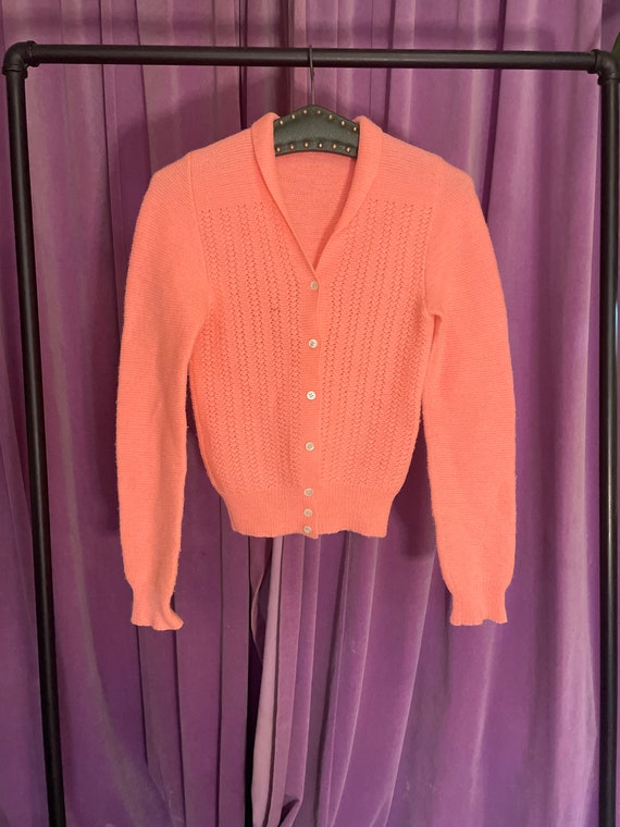 1970s Dutch Vintage Romantic Neon Hot Pink Cardigan S… - Gem