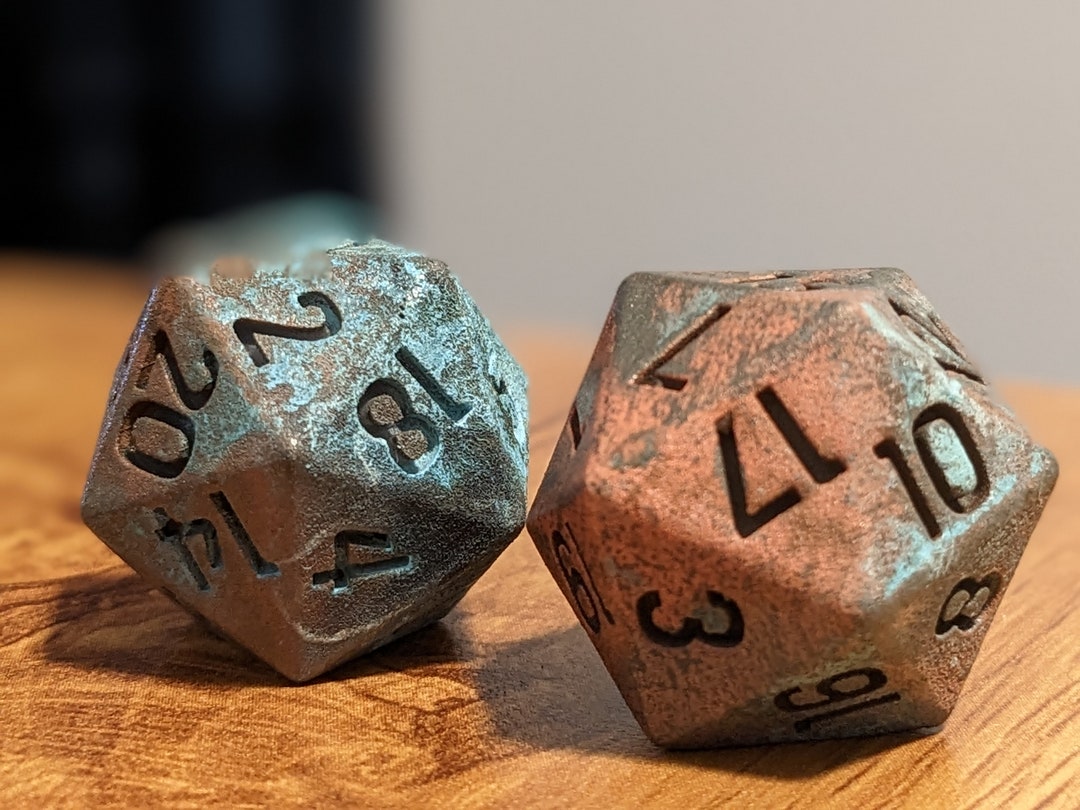2x D20 - 3D Printed Resin Dice W/ Oxidized Copper Plated Finish - 2 ...