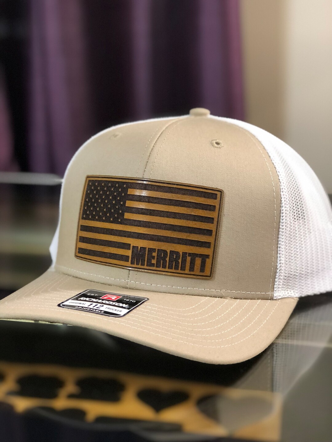 Personalized American Flag W/ Name Leather Patch Hat, Custom Company ...