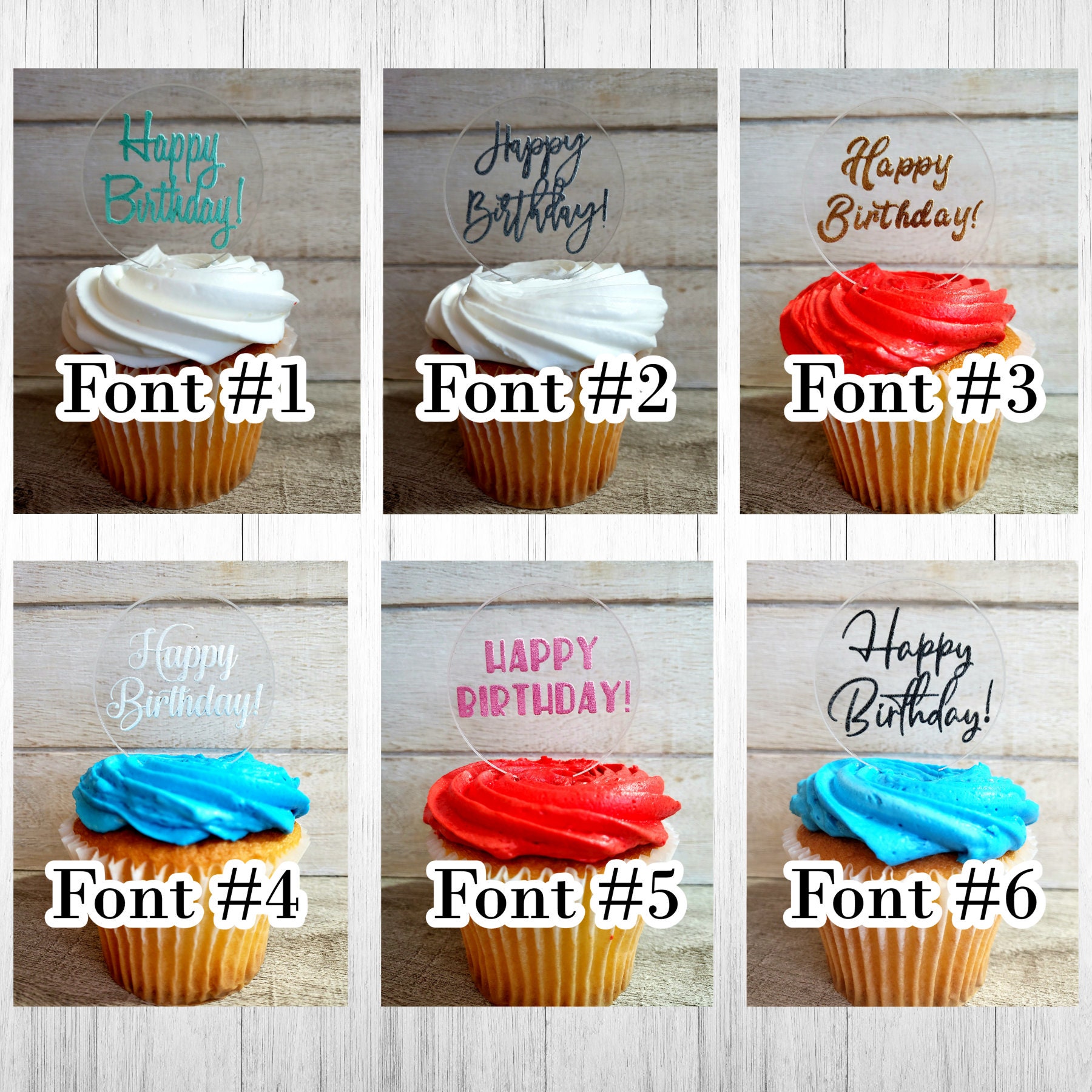 Happy Birthday Cupcake Topper Circle Cake Charm Colorful | Etsy