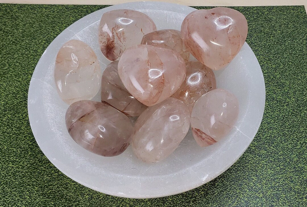 Puffy Fire Quartz Hearts With Rainbows and Rhomboids, Palm Stone ...