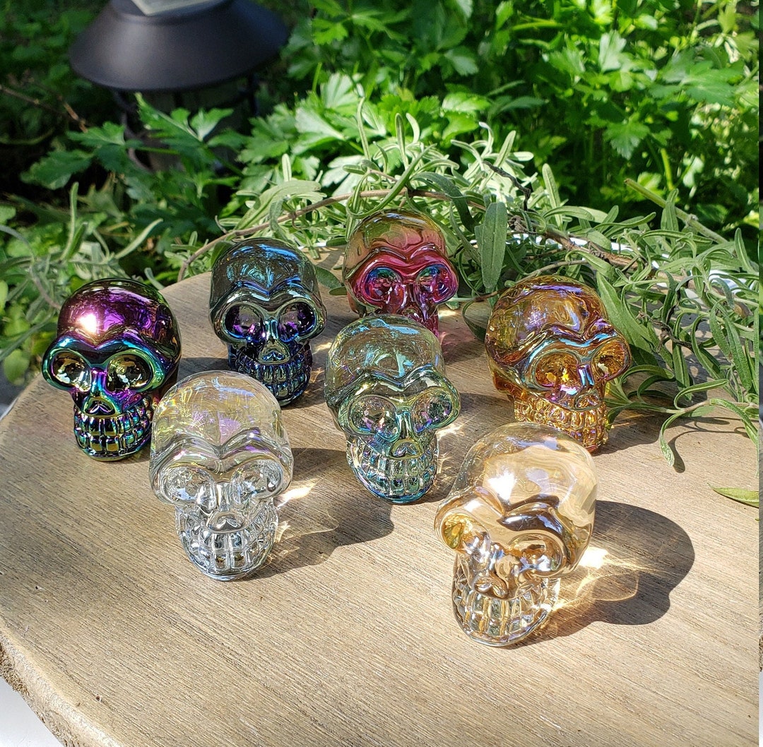 2 Aura Glass Skull, Color Shade Changing, Translucent Bright, Smelted ...