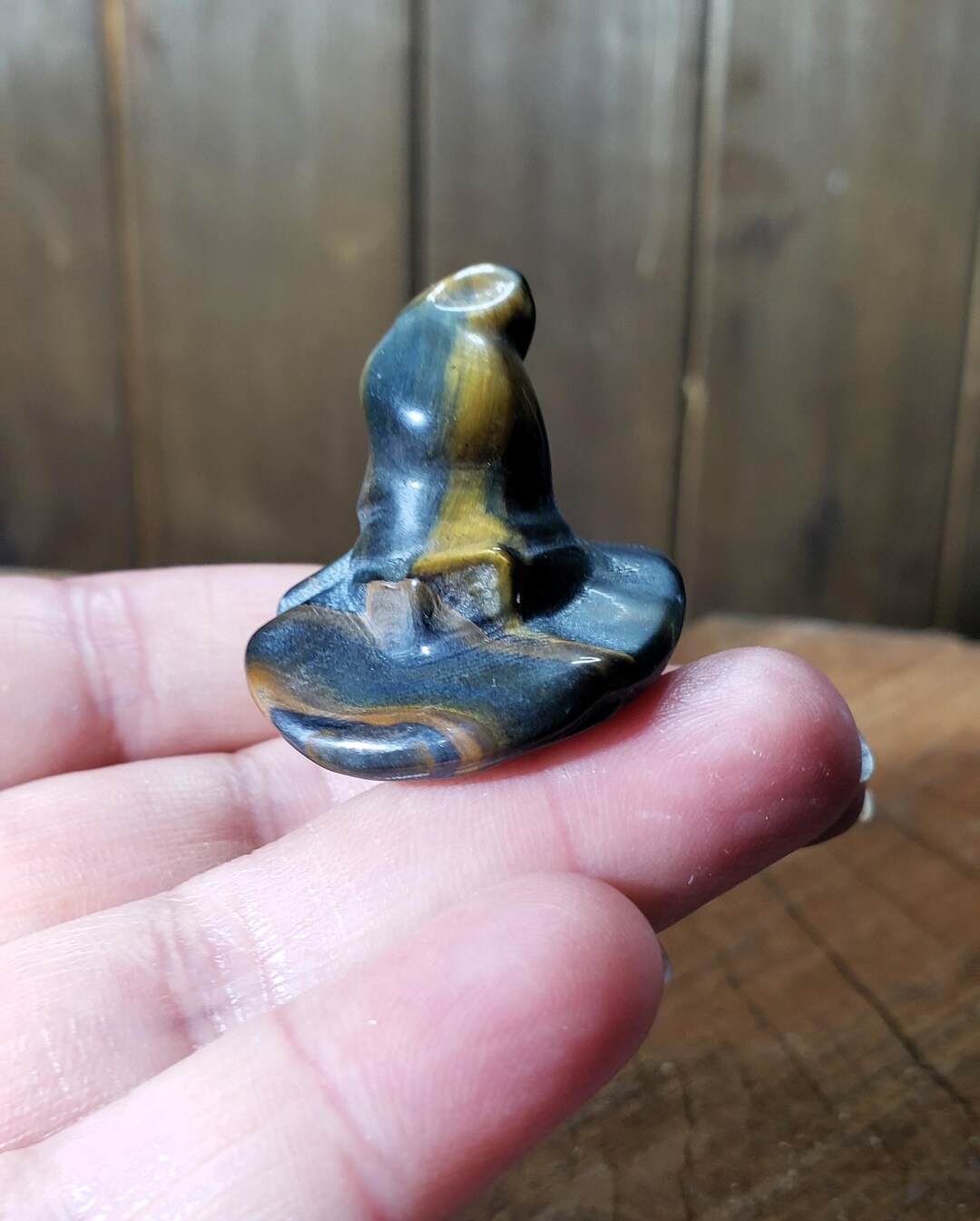 Hand Carved Blue Tiger's Eye Witch Hat, Wizard Hat, Halloween Decor ...