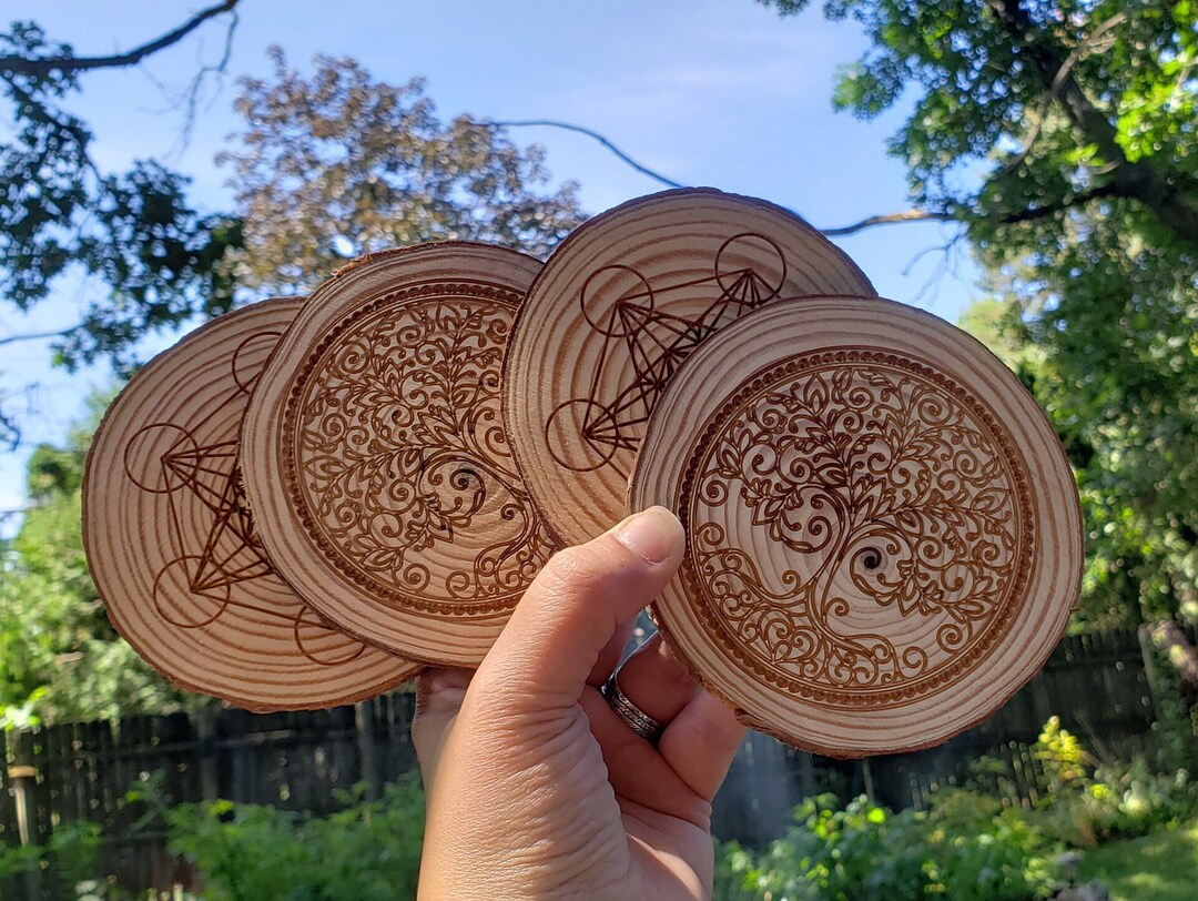 Natural Sliced Wood Crystal Grid, Metaphysical Coasters - Etsy
