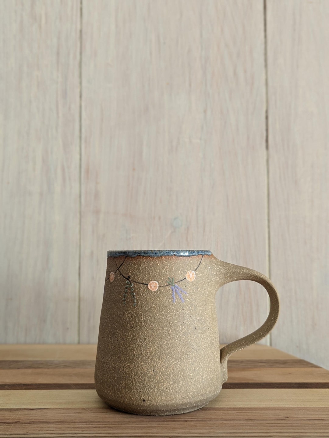 Hanging Herbs Mug / Blue Grey Mug / Handmade Mug / Ceramic Cozy Mug ...