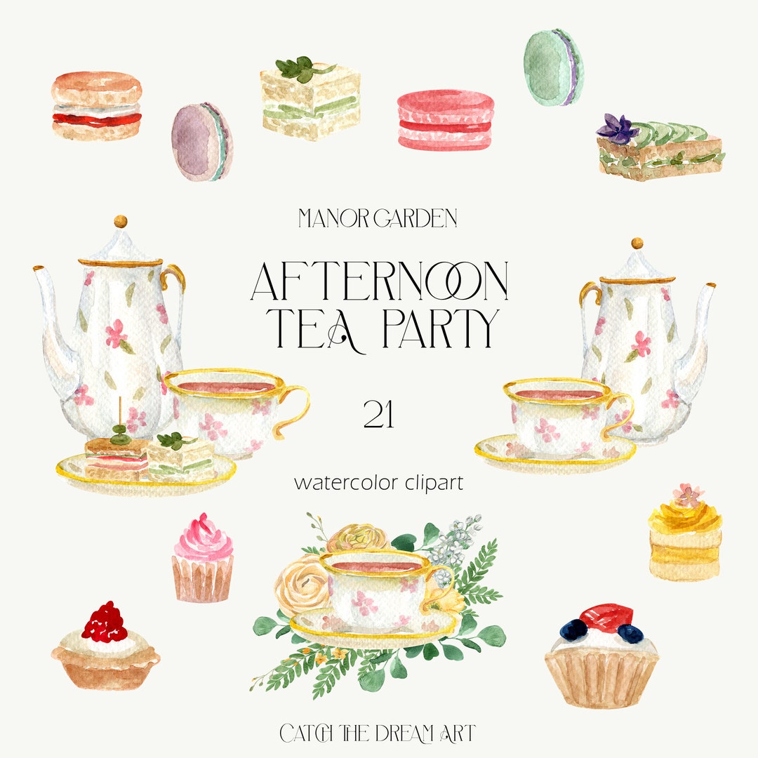 Afternoon Tea Party Watercolor Clipart Bridal Tea Kettle Tea Cup ...