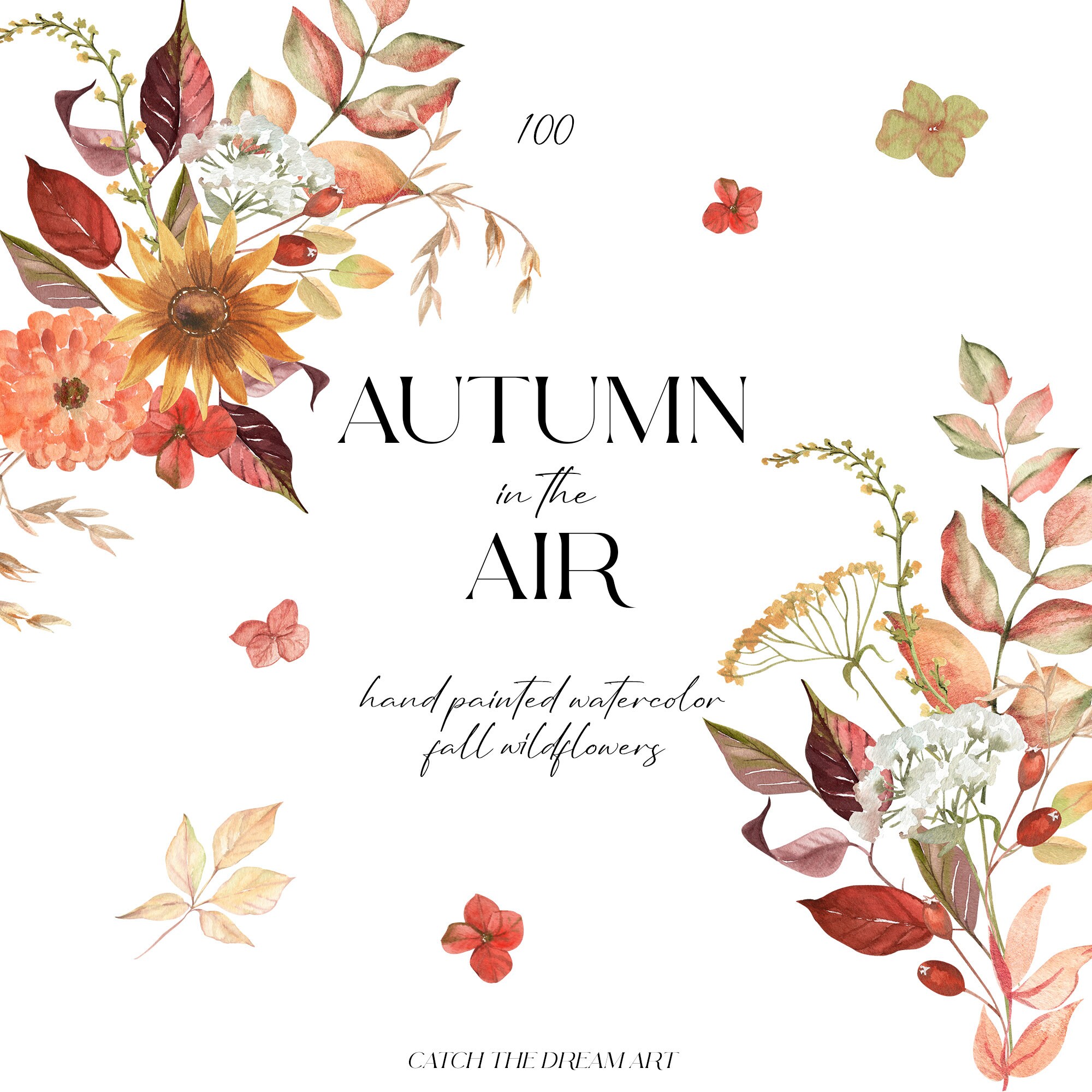 Autumn Wildflowers Watercolor Clipart Fall Airy Flowers Yellow ...