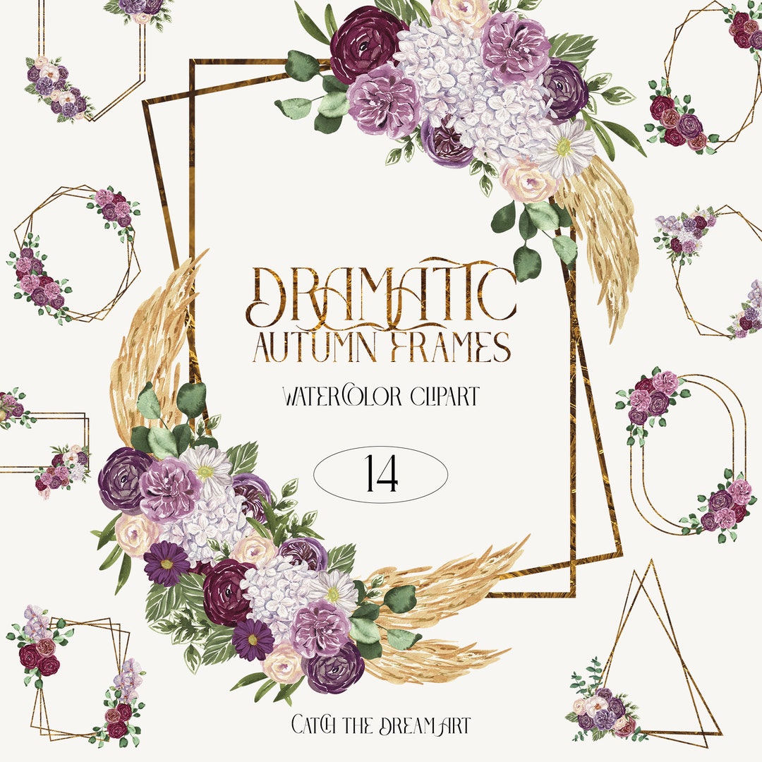 Floral Frames Watercolor Clipart Dramatic Autumn Dark Moody Flora ...