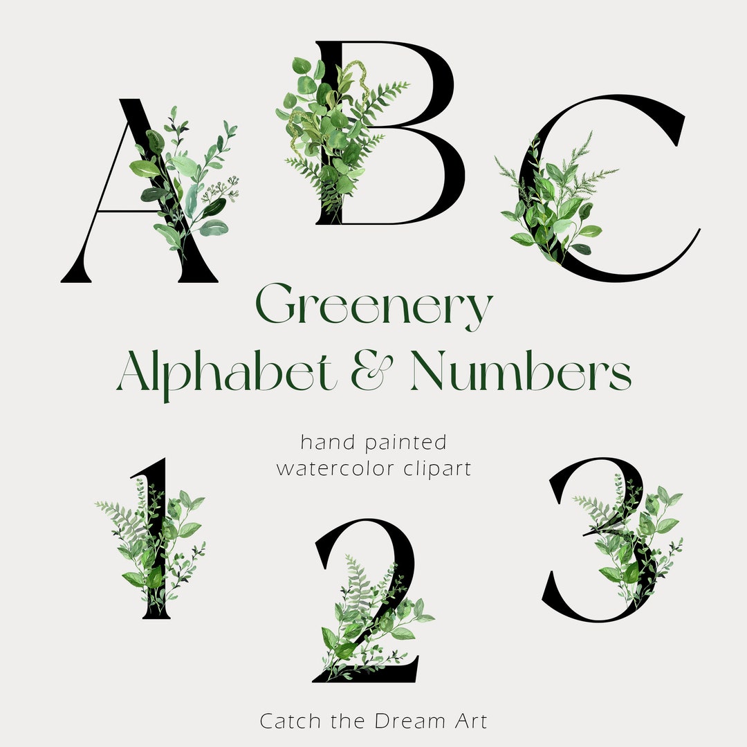 Watercolor Greenery Alphabet Clipart: Eucalyptus Letters & Numbers (PNG ...