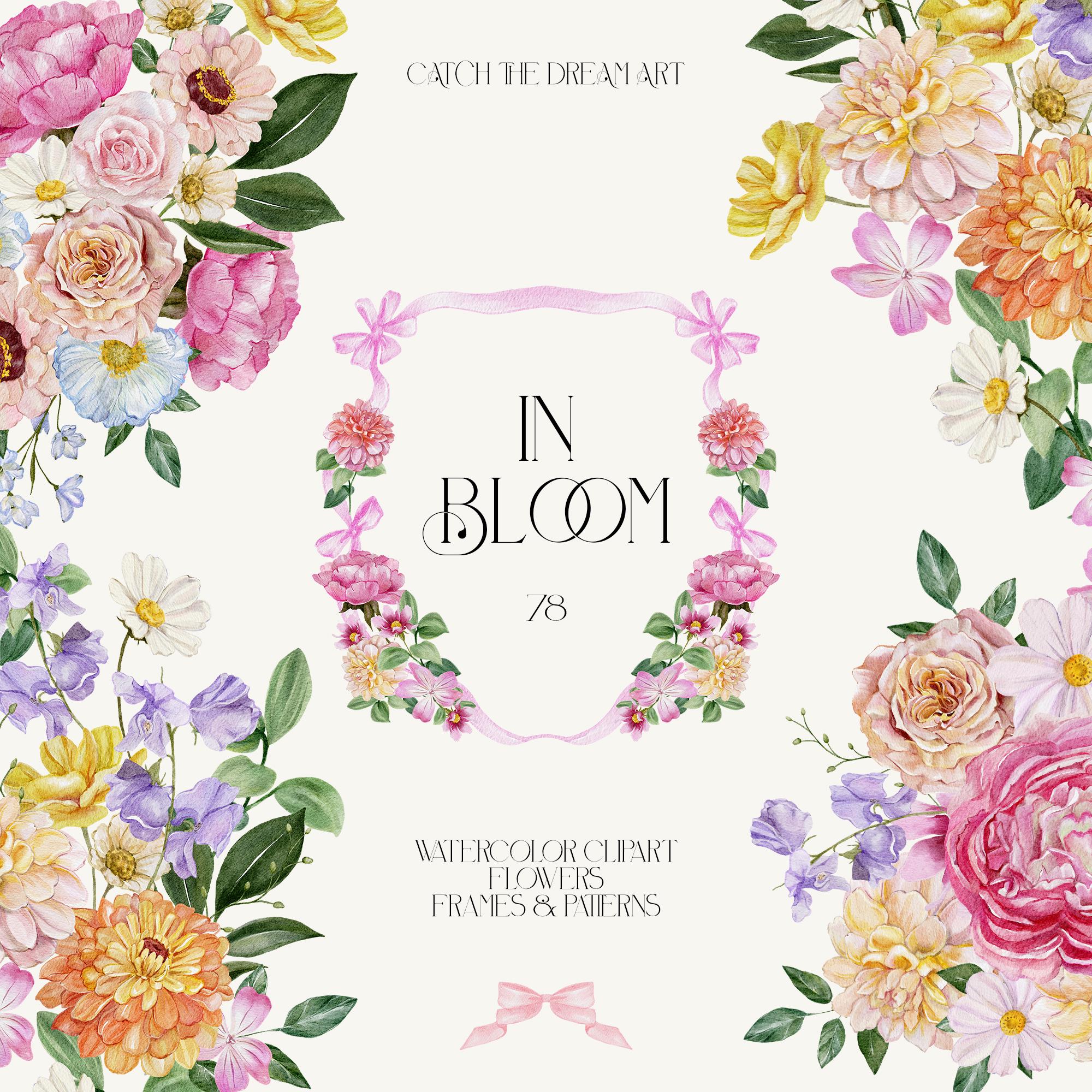 Watercolor Floral Clipart: Peony Wreaths, Ribbon Frames (PNG Digital ...