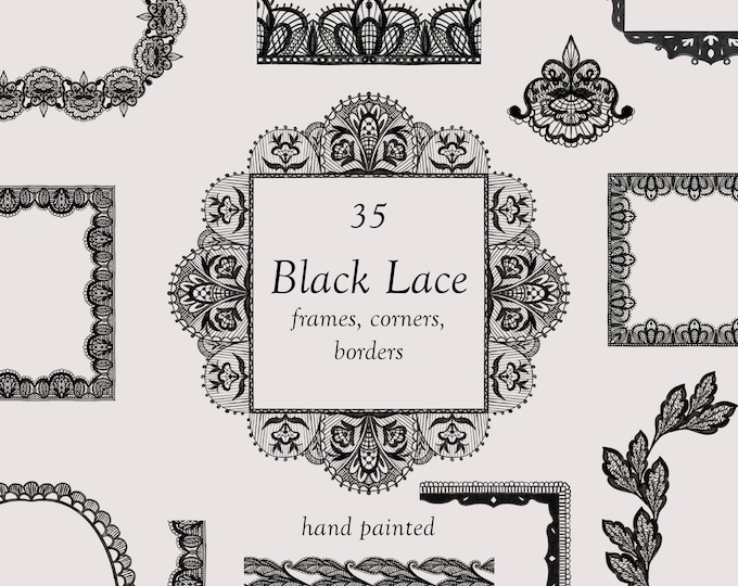 Black LACE FRAME Cliparts Printable Picture Frame Overlays Digital ...