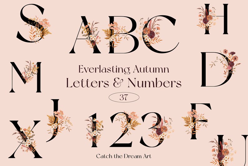 Wildflower Alphabet & Numbers Clipart Delicate Fall Floral Letters ...