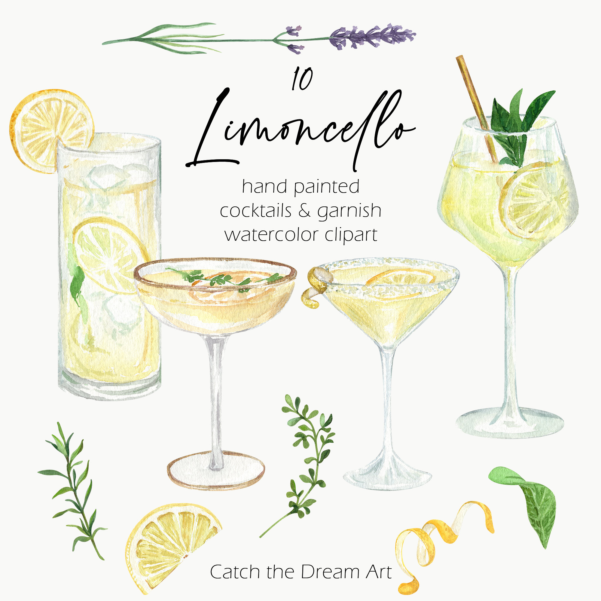 Limoncello Cocktails Watercolor Clipart: Summer Drinks (PNG) - Etsy
