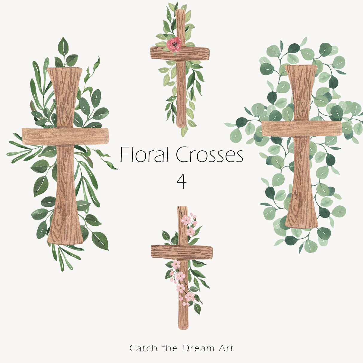 Watercolor Floral Cross Clipart - Religious Easter Clip Art Christian ...