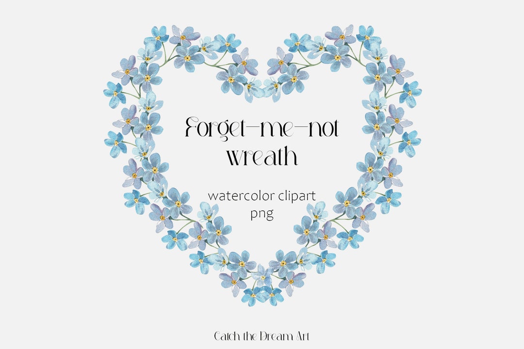 Watercolor Forget-me-not Heart Wreath Clipart (PNG) - Etsy