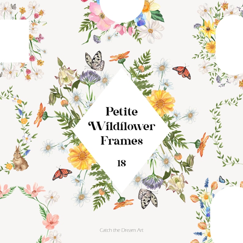 Wildflower Frames Watercolor Clipart - Wild Meadow Florals Tiny Field Flowers Herbs Clip Art ...