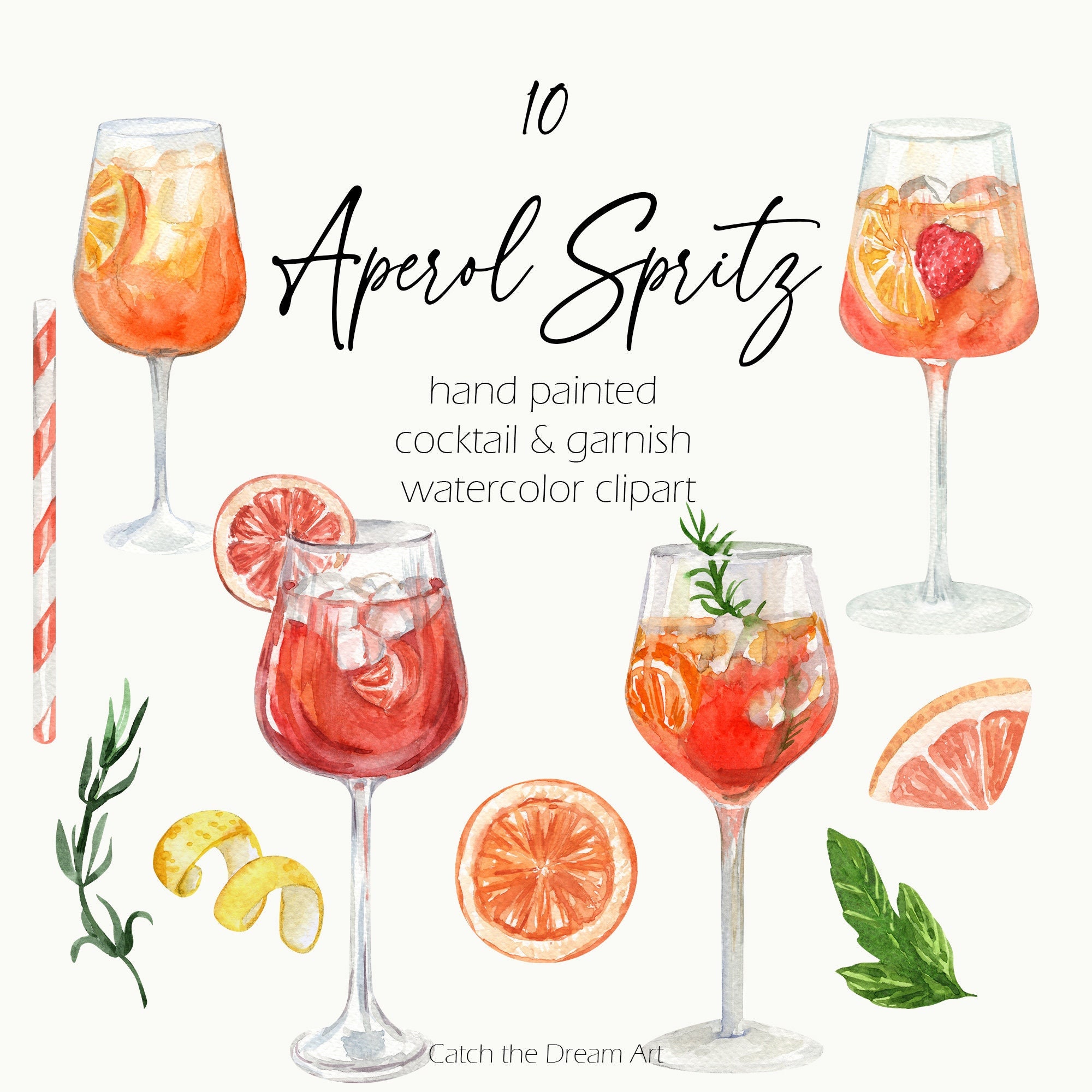 Aperol Spritz Cocktails Watercolor Clipart - Orange Strawberry Spritz ...