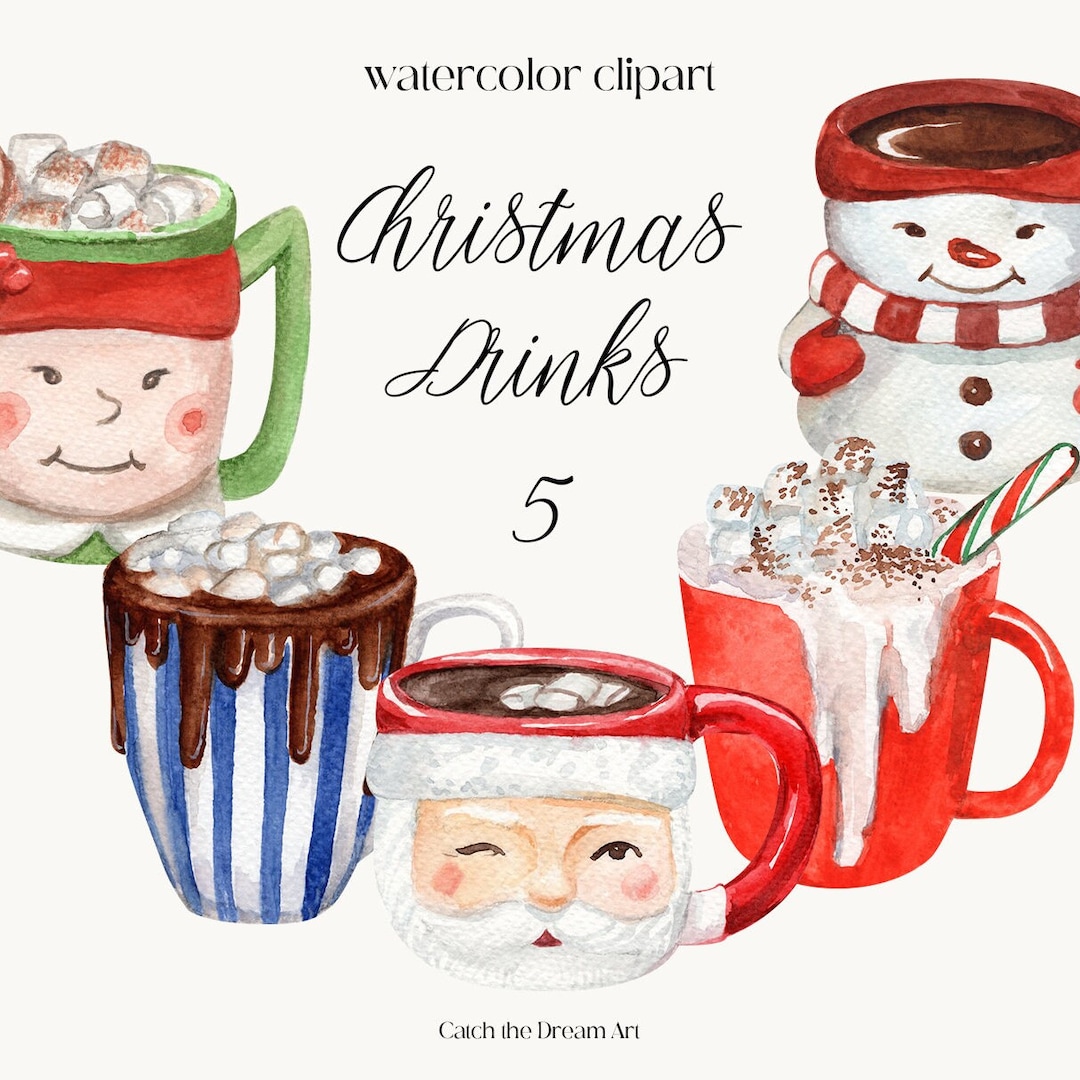 Watercolor Christmas Drinks Clipart Winter Hot Chocolate Warm ...