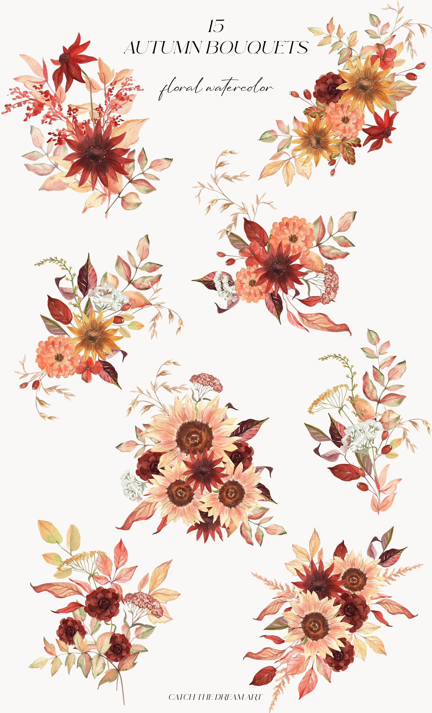 Autumn Wildflowers Watercolor Clipart Fall Airy Flowers Yellow ...