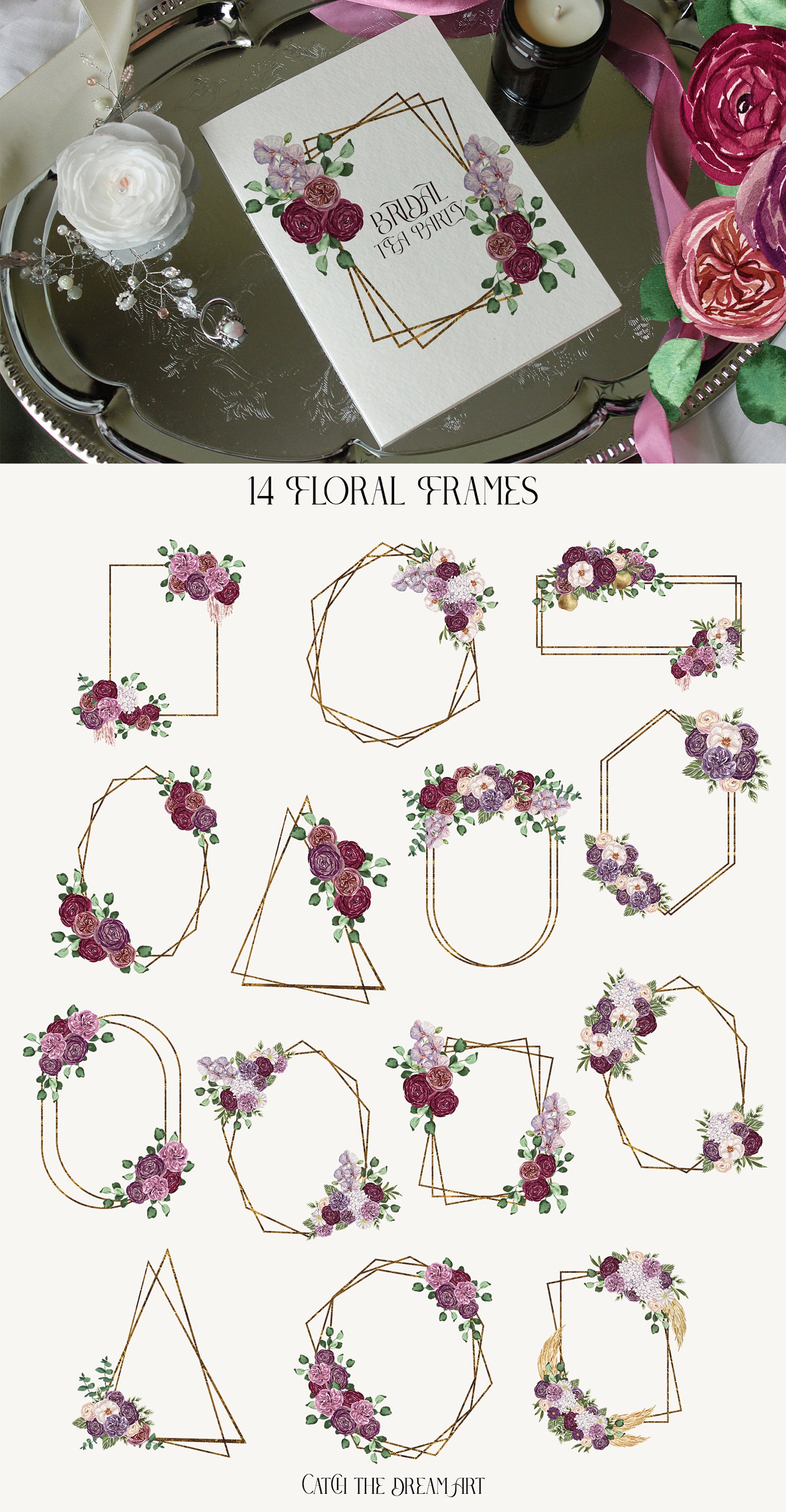 Floral Frames Watercolor Clipart Dramatic Autumn Dark Moody Flora ...