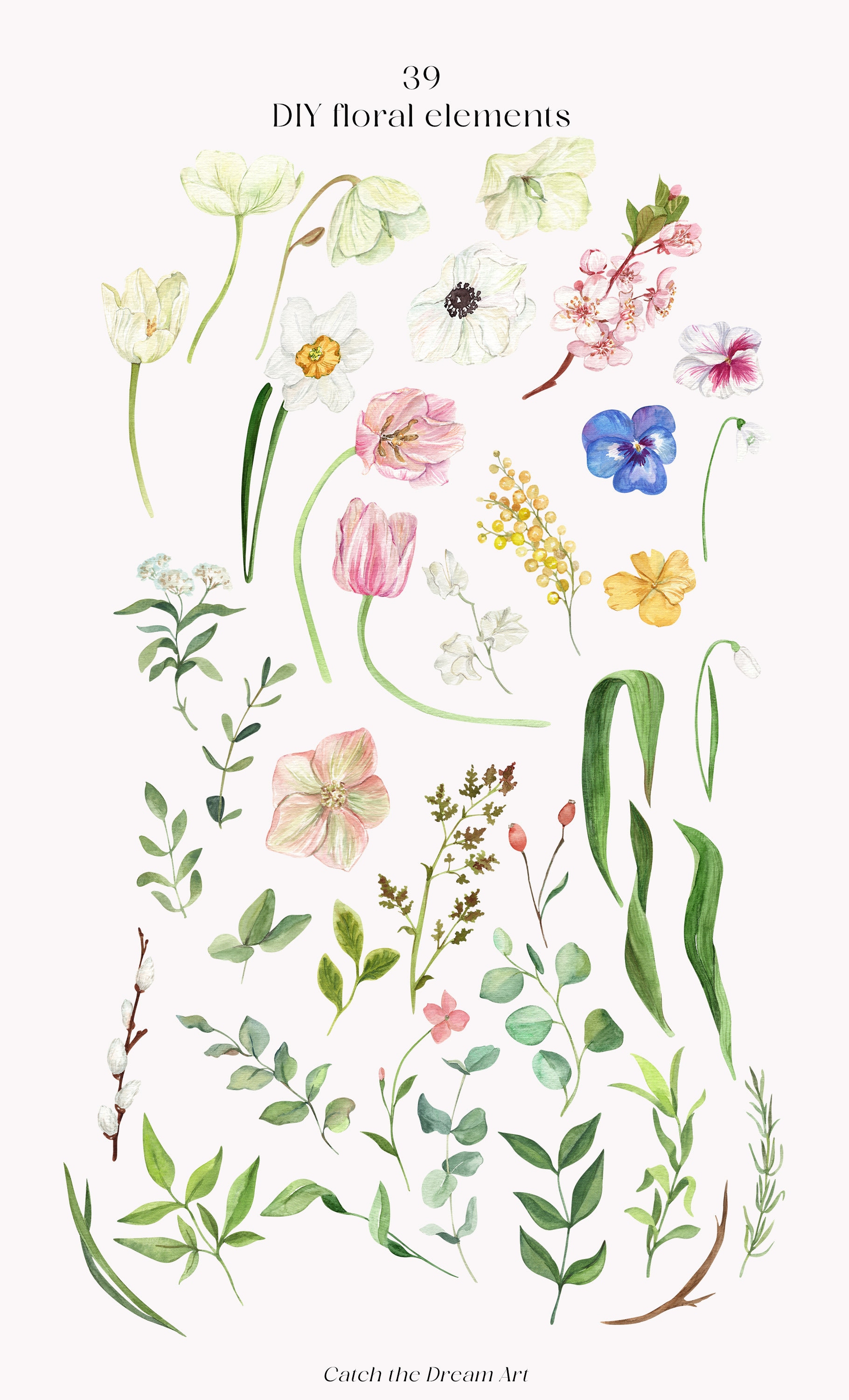 Watercolor Florals DIY Clipart Spring Blooms Pastel Garden Hellebore ...