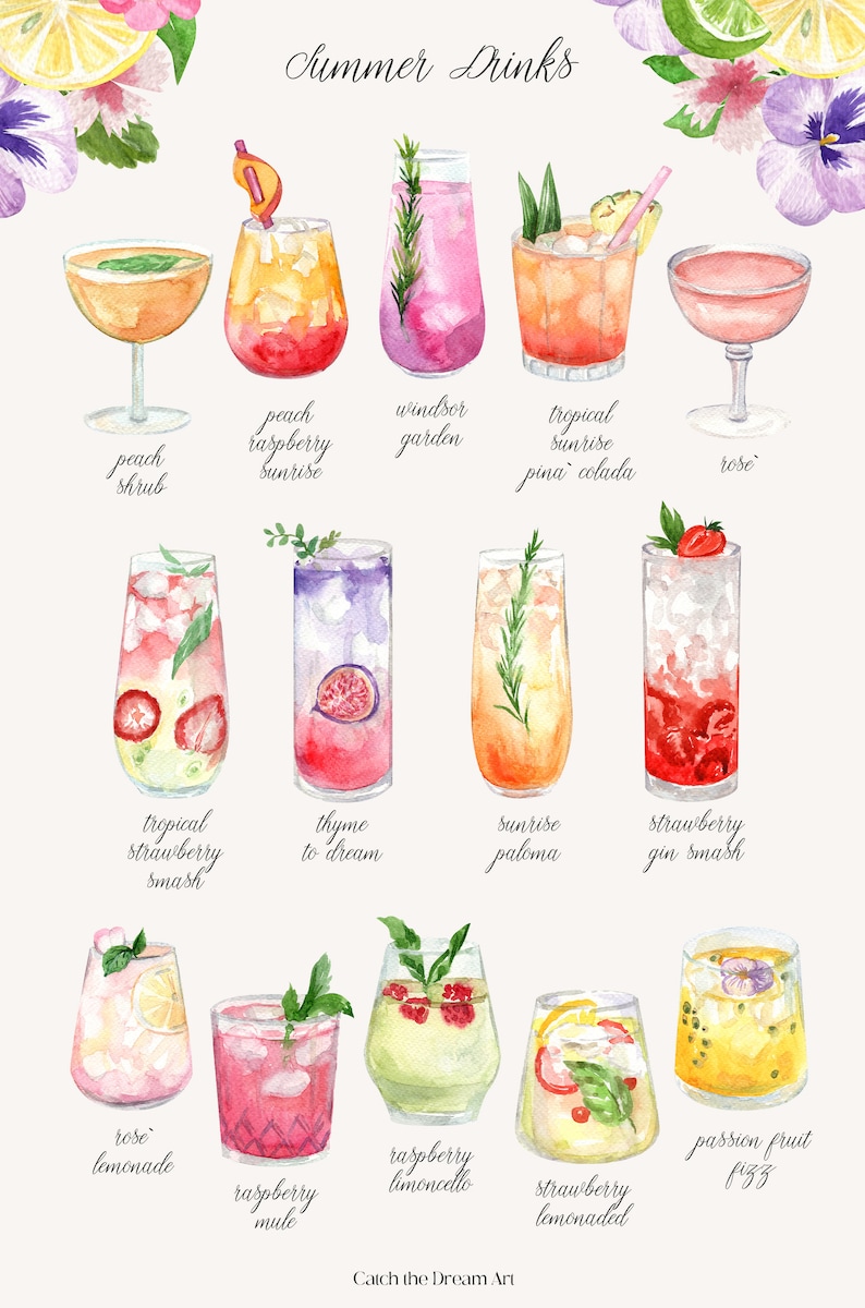 Watercolor Cocktail Clipart, Fruity Summer Fizz Alcohol Drink Aperol ...