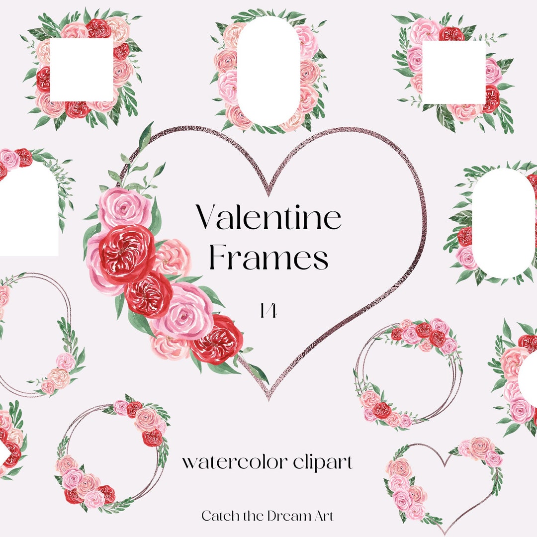Watercolor Floral Frames Clipart, Pink & Red Roses (PNG Digital ...