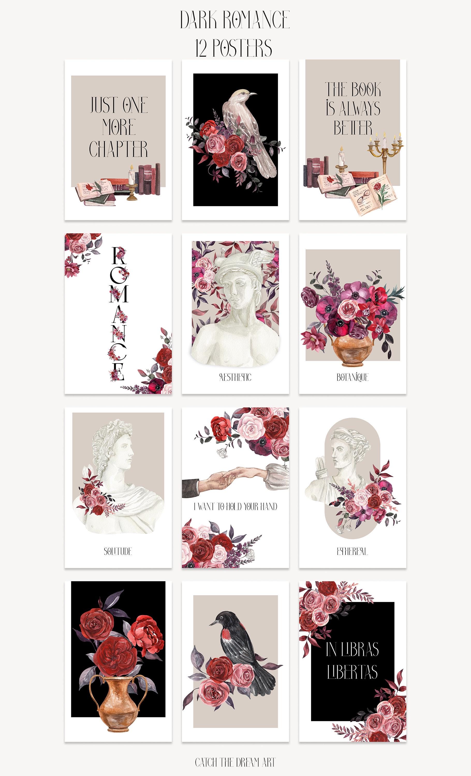 Dark Academia Posters Watercolor Clipart - Printable Booklover Antique ...