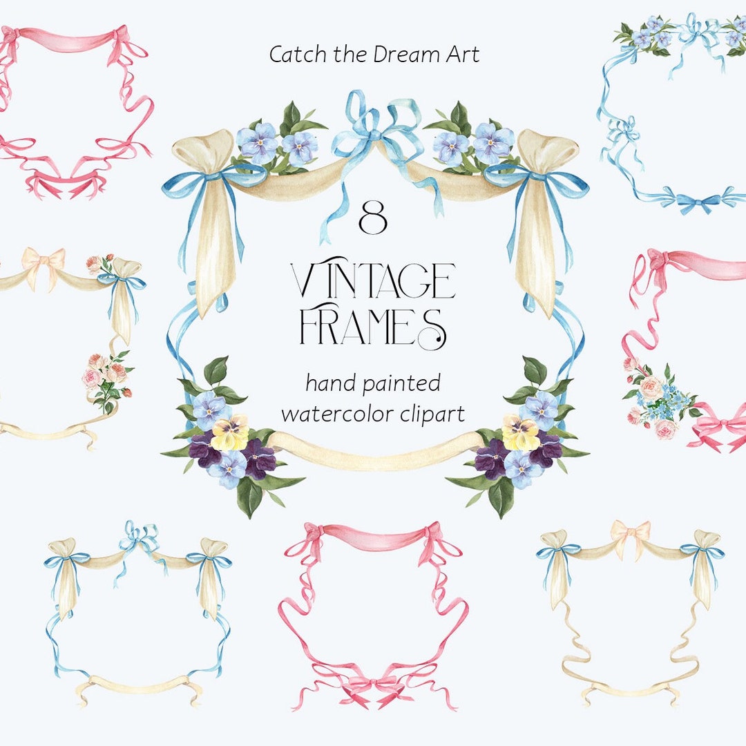 Vintage Crest Frames Watercolor Clipart, Wedding Crest Victorian Frame ...