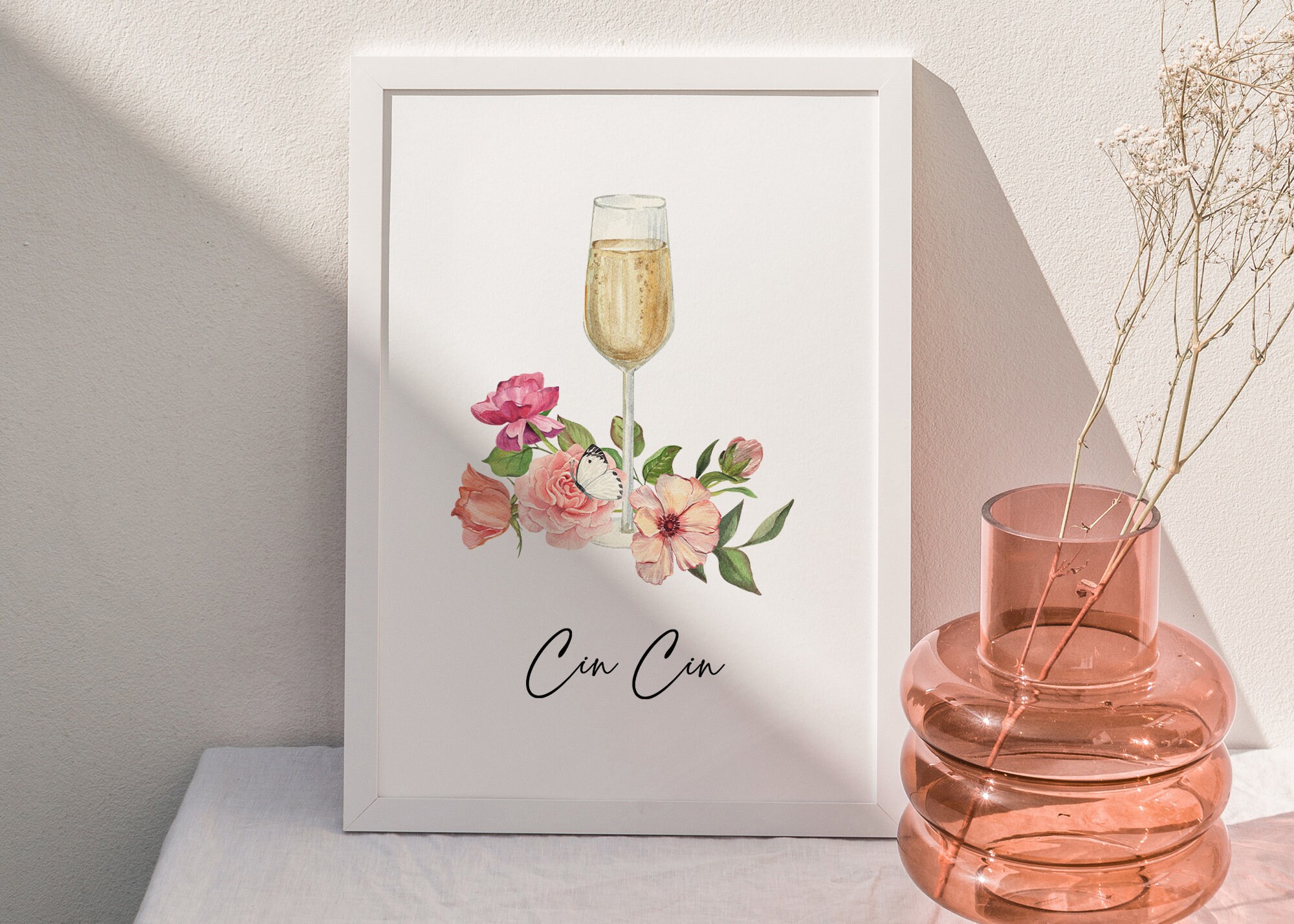 Watercolor Prosecco Clipart – Pink Flowers, Champagne, Bridal Shower ...