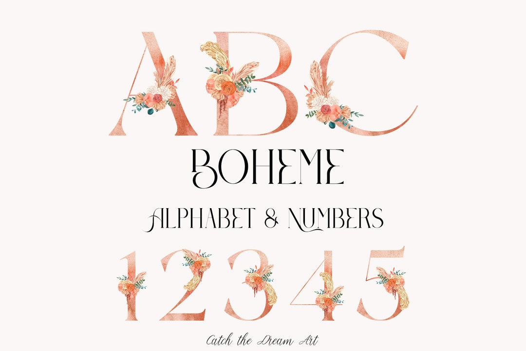 Boho Floral Alphabet Clipart: Terracotta Wedding Letters (PNG Digital ...
