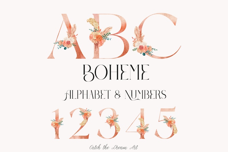 Boho Floral Alphabet Clipart: Terracotta Wedding Letters (PNG Digital ...