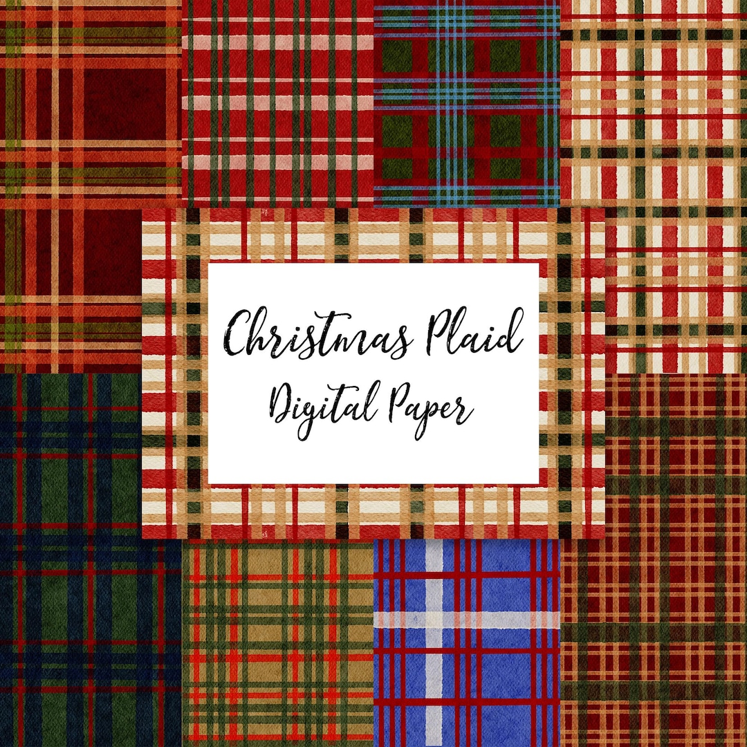 Christmas Plaid Paper - Watercolor Winter Tartan Frames & Backgrounds ...