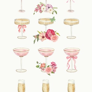 Watercolor Clipart: Petals, Prosecco, Floral Alphabet (digital Download ...