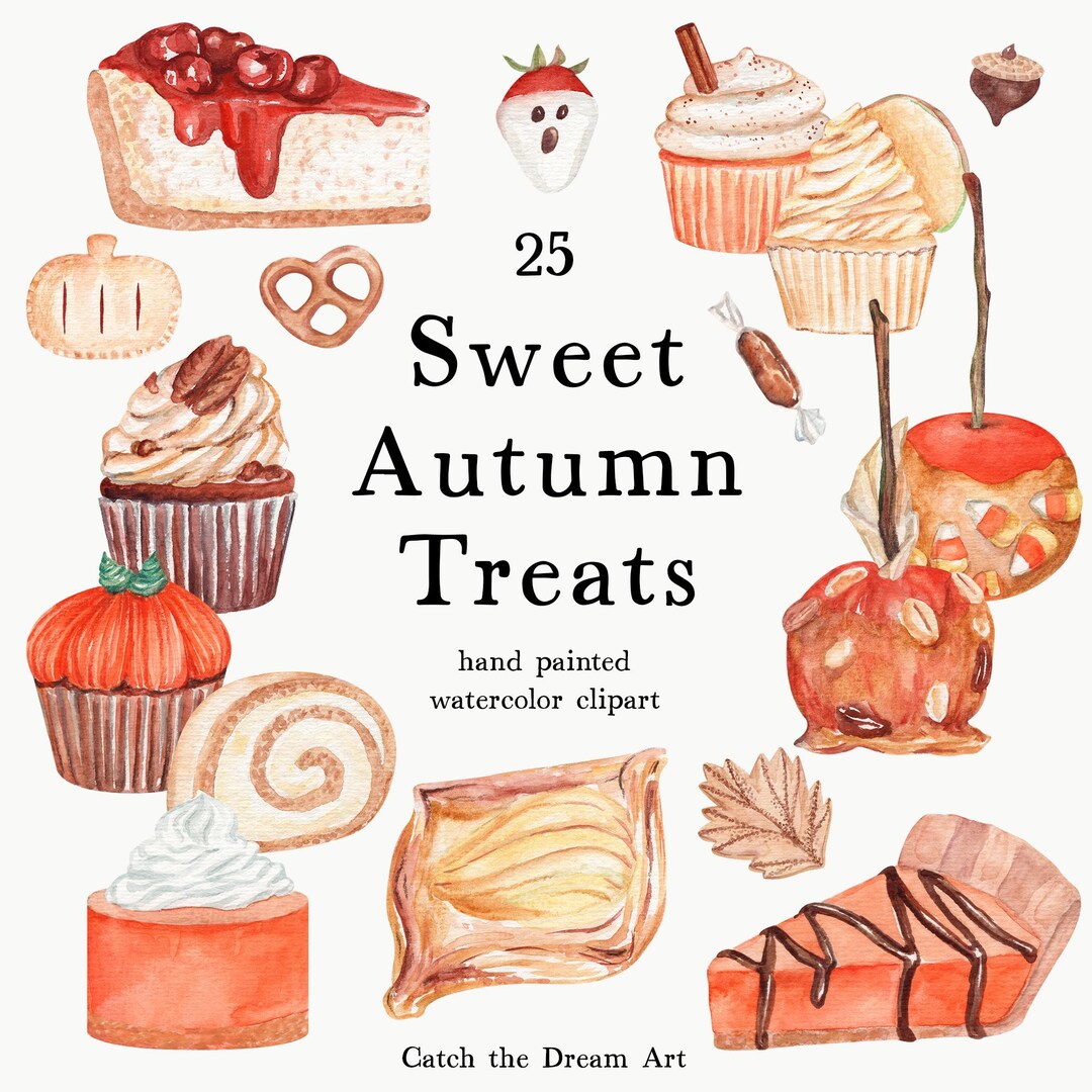 Watercolor Autumn Desserts Clipart: Thanksgiving Treats (digital ...