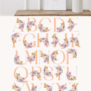 Peachy Floral Alphabet & Numbers Watercolor Clipart Peach Fuzz Pink ...