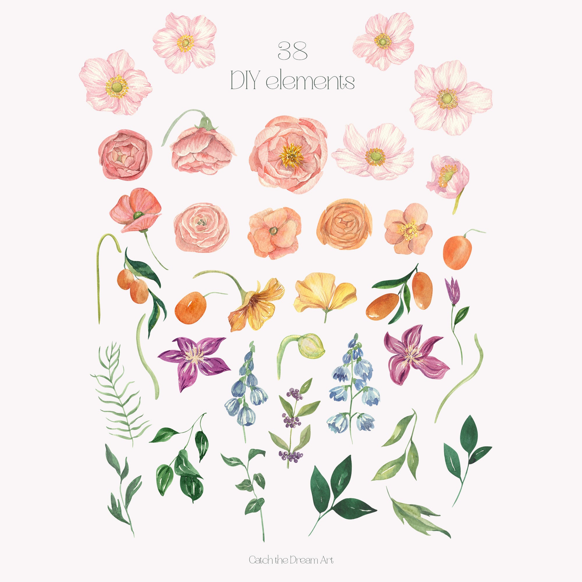 Watercolor Flowers DIY Clipart Flourishing Spring Pastel Iridescent ...