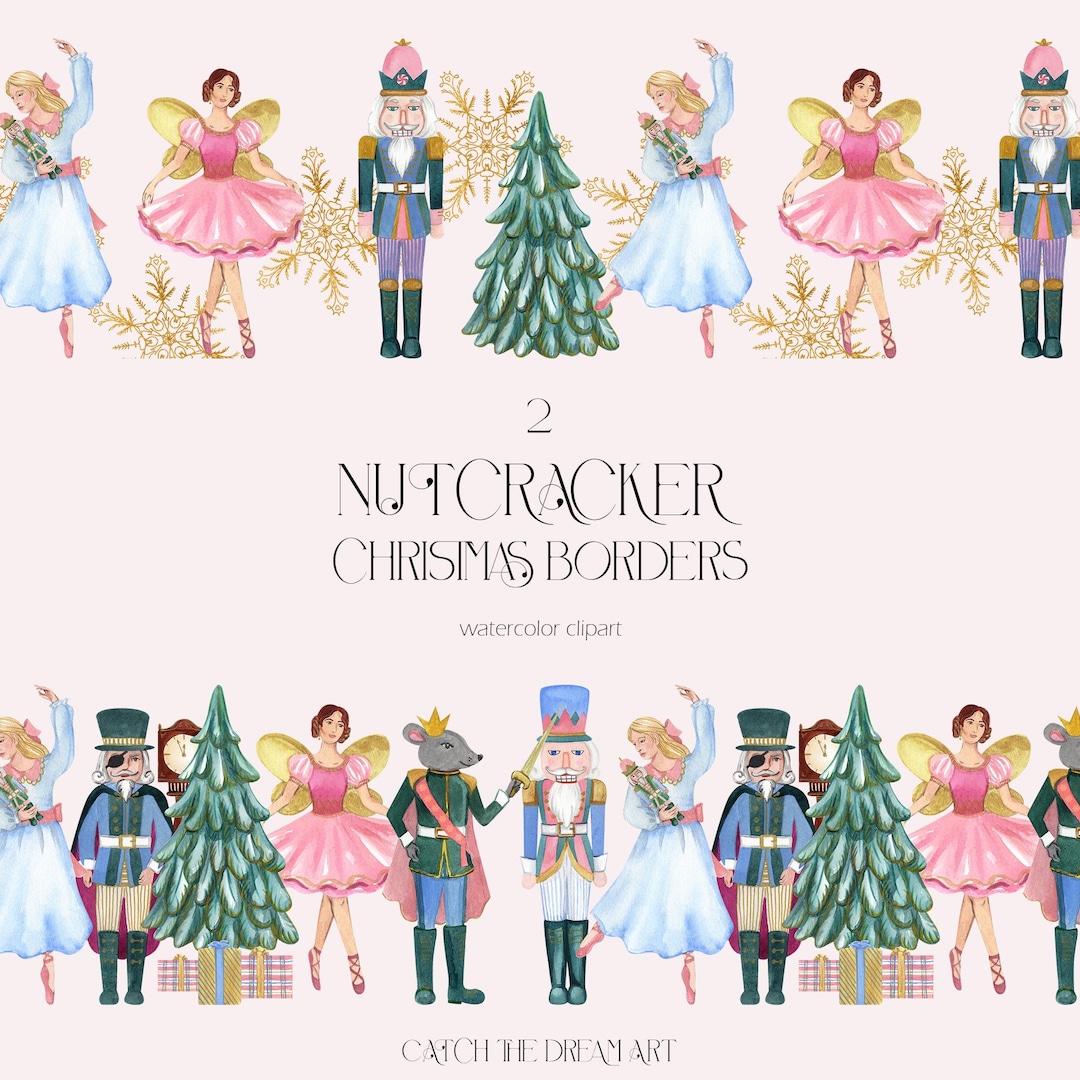 Nutcracker Borders Watercolor Clipart - Vintage Christmas Seamless ...