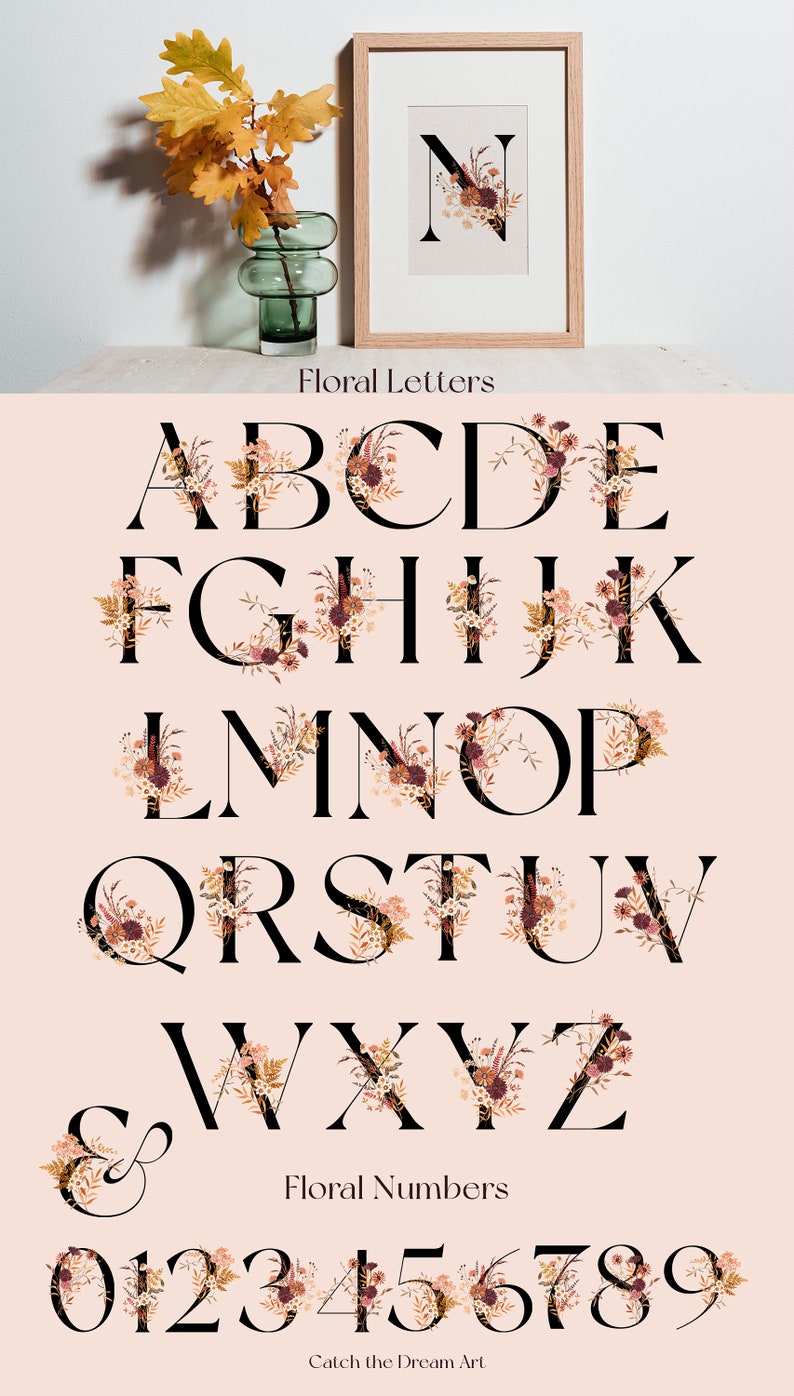 Wildflower Alphabet & Numbers Clipart Delicate Fall Floral Letters ...