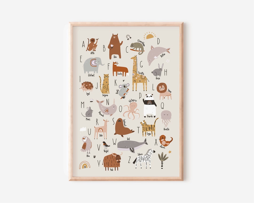 ABC Poster animals DIN A2 I A3 I A4 I Children's Room Poster I Poster ...