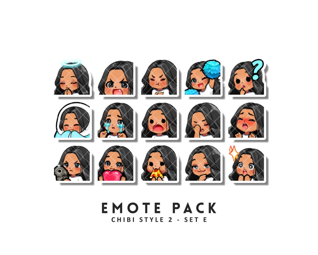 Twitch Emotes Pack Long Wavy Black Hair Black Eyes Tan - Etsy