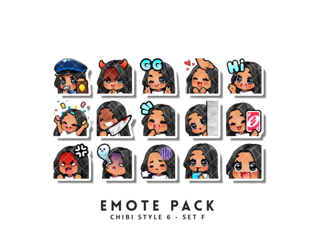 Twitch Emotes Pack | Long Straight Black Hair, Black Eyes, Tan Skin ...